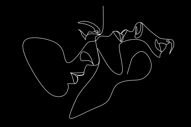 Egyvonalas rajz - csók 4 - Vászonkép Nyomda