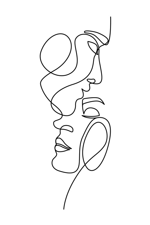 Egyvonalas rajz - csók 7 - Vászonkép Nyomda